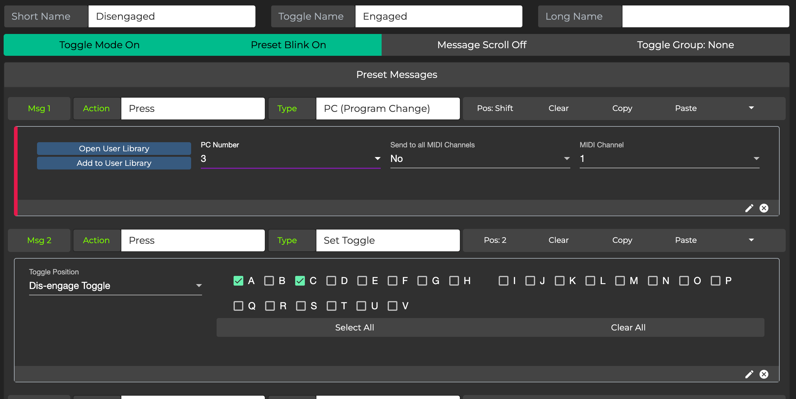 How to indicate only the last engaged Preset